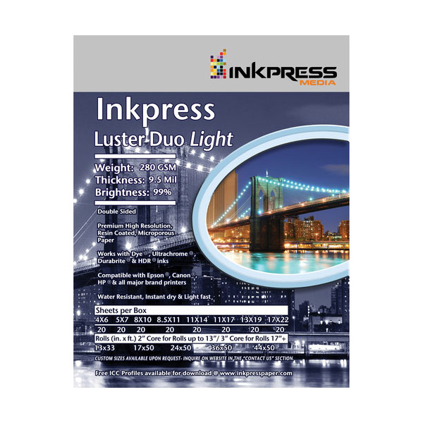 Inkpress | 13X19 In. Media Luster Duo 280 Paper (25 Sheets) | LD131925